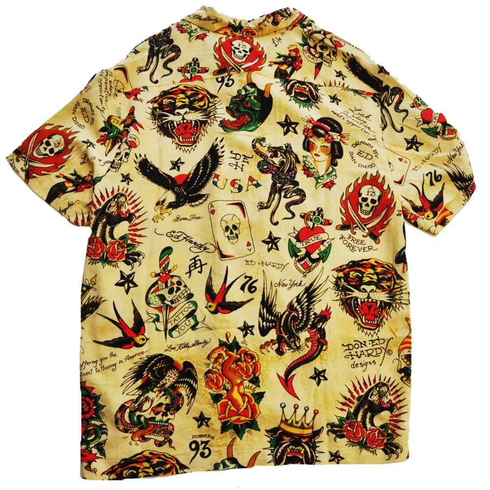 ED HARDY / エドハーディー JAPAN TATTO WHOLE PATTERN HAWAIIAN SHIRT M.L.XL ...