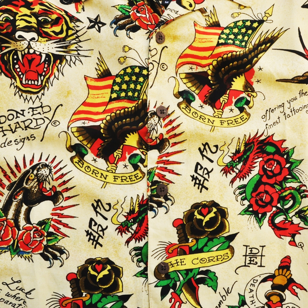 ED HARDY / エドハーディー JAPAN TATTO WHOLE PATTERN HAWAIIAN SHIRT M.L.XL ...