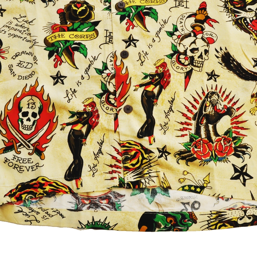 ED HARDY / エドハーディー JAPAN TATTO WHOLE PATTERN HAWAIIAN SHIRT M.L.XL ...